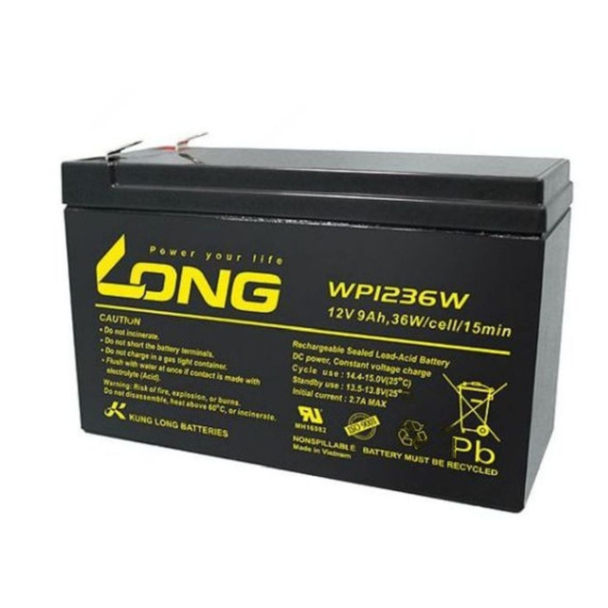 Long WP1236W, 12V 9Ah Rechargeable Lead Acid Battery– FMTRD