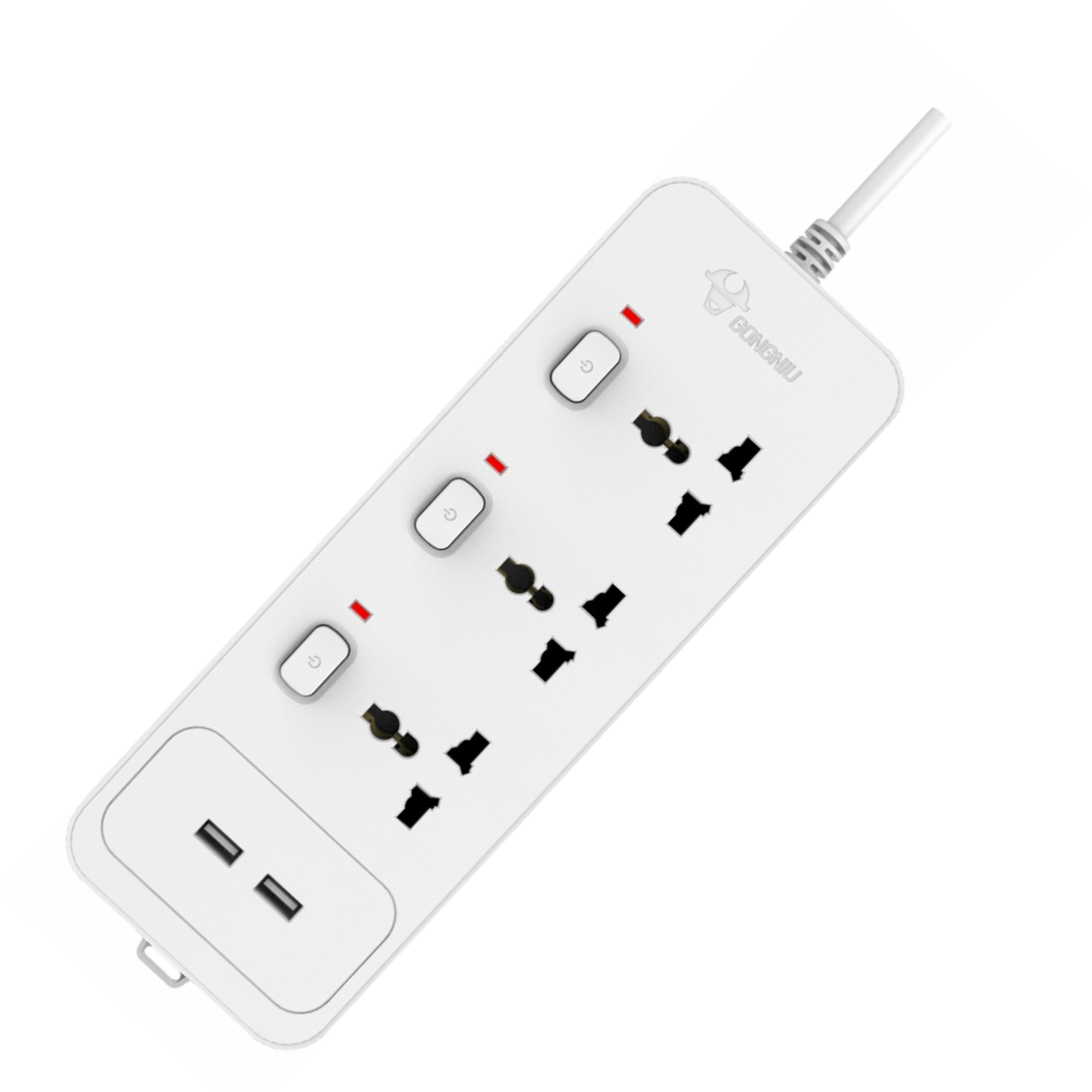 GONGNIU Extension Board 3 Socket + 2 USB Port, 3 Switch, 3M Wire– FMTRD